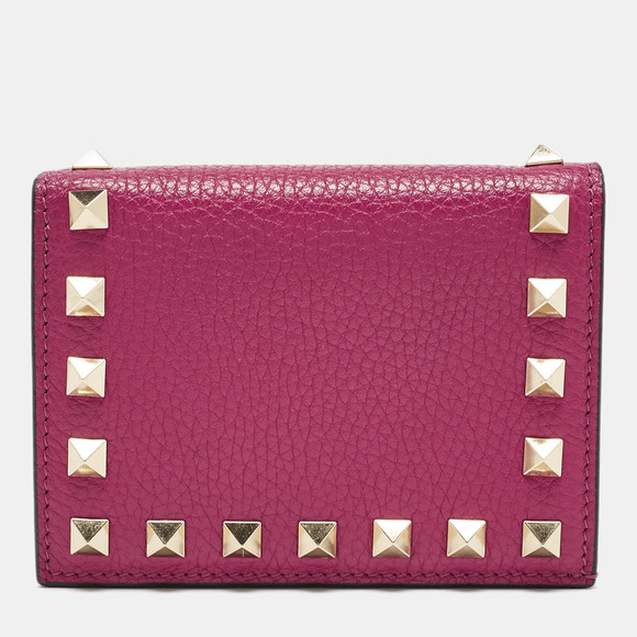 Valentino | Bags | Valentino Magenta Leather Rockstud Flap Compact ...